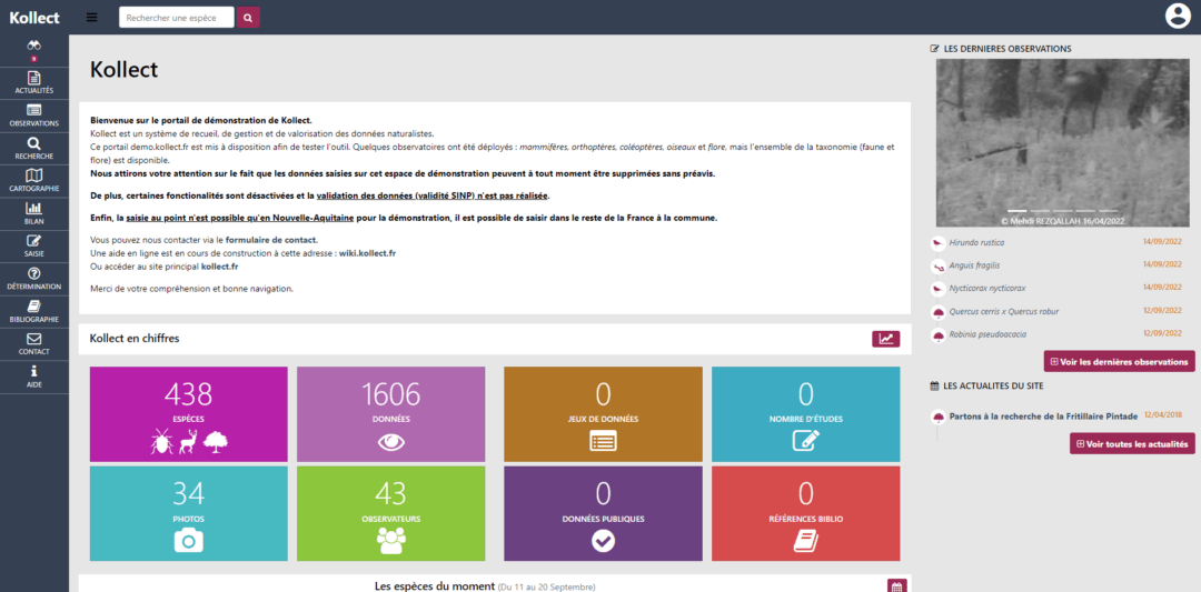 Outil de base de données naturalistes open source : Kollect